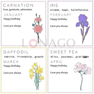 LONAGO Birth Flower Ring Personalized Name Ring Custom Name Stacking Ring Engrave Names Initial Ring for Women