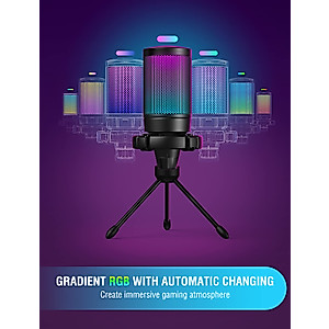 FIFINE Gaming RGB Microphone, Streaming USB Headset, Gamer Bundles for PC PS5, Condenser Mic with Quick Mute, RGB, Wired Headphones with 7.1 Surround Sound, for Discord Twitch Podcasts Videos (A6V+H6)