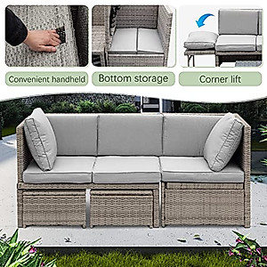 Pieryakers Outdoor Patio Furniture,Rattan Outdoor Furniture Sectional Sofa 4 Piece, All Weather Outdoor Couch,PE Wicker Rattan Outdoor Lounge Patio Sofas with Cushions for Backyard, Poolside, Yard,etc