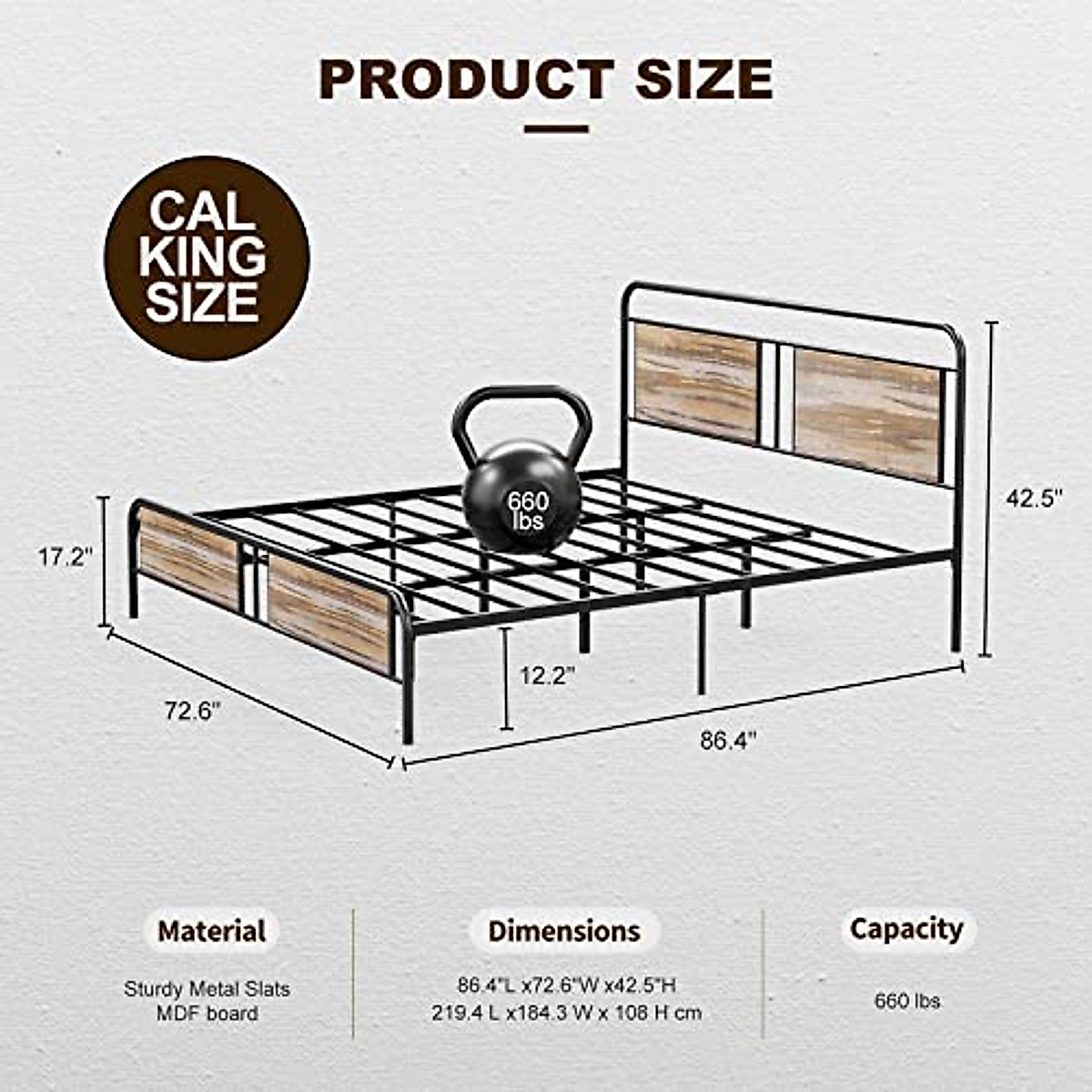 IKIFLY California King Bed Frames, Metal Cal King Platform Bed Frame with Wood Headboard/Footboard, Strong Steel Slats Support, Easy Assembly, No Box Spring Needed - Wood Brown