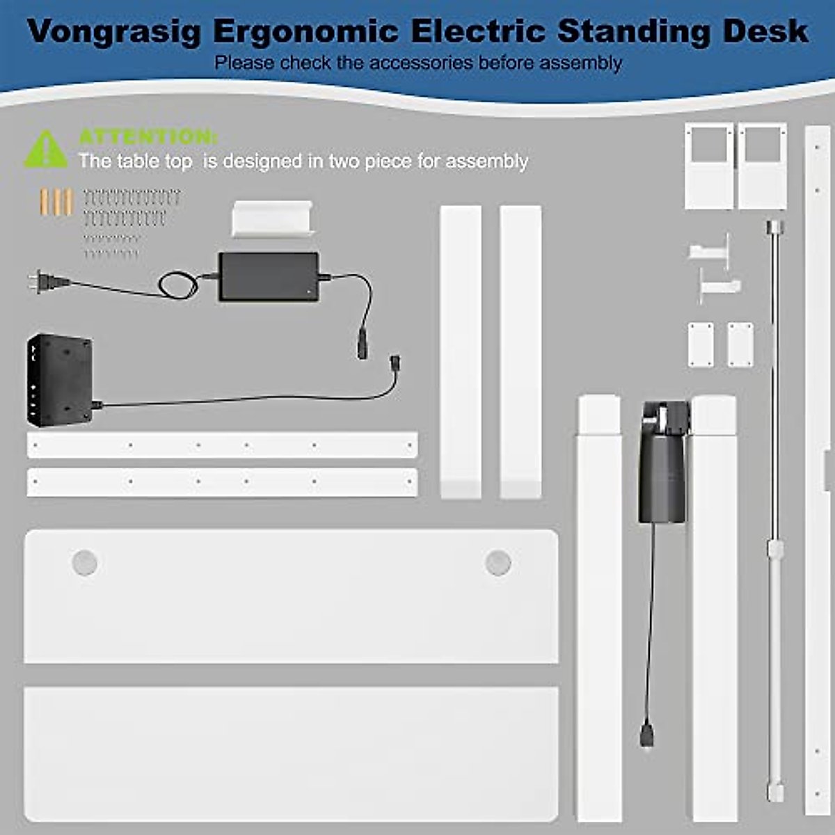 Vongrasig Height Adjustable Electric Standing Desk, 48 x 24 Inches Home Office Stand Up Table Computer Workstation with Splice Table Board & Memory Controller (White Frame + White Desktop)