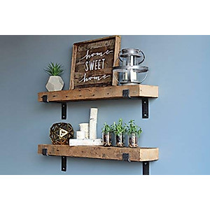 Urban Legacy Reclaimed Wood Shelves | Floating Or with Brackets | Amish Handcrafted in Lancaster County, PA | Set of Two - Genuine, Salvaged (Bracketed Natural, 40" x 7" x 2.5")
