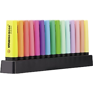 STABILO BOSS Original Fluorescent and Pastel Highlighters – Deskset of 15 Assorted Colours