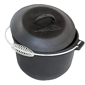 Bayou Classic 6-qt Pre-Seasoned Cast Iron Covered Soup Pot w/Domed Self-Basting Lid Features Rounded Interior Flat Bottom Exterior Perfect For Slow Cooking Soups or Stews and Simmering Risotto