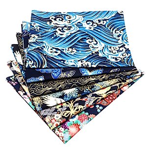 6 Pcs 20'' x 16'' Japanese Fat Quarters Quilting Fabric Bundles Japanese Printed Furoshiki Wrapping Cloth Squares Quilting Patchwork Fabric Colored Cotton Wrap DIY Scrapbook Craft (Fresh Style)