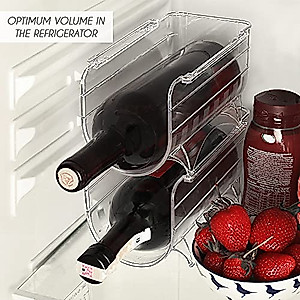 Crystalia Wine Storage Rack for Refrigerator, Plastic Water Bottle Organizer for Fridge, Vertical Stackable Beverage Stand for Soda, Beer and Vine, Clear Plastic Countertop Cabinet Bottle Holder