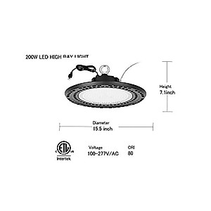 Q QINGCHEN LED High Bay Light 200W 5000K Daylight White ,ETL Certified High Bay LED Shop Lights for Factory Warehouse Garage , Replacement for 800W MH/HPS