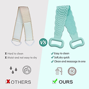 JefDiee Silicone Back Scrubber for Shower, Lengthen & Soft Back Washer, Bath Body Brush with Handles for Deep Cleaning, Exfoliating and Massaging, Improve Your Blood Circulation, Body Scrubber (Green)