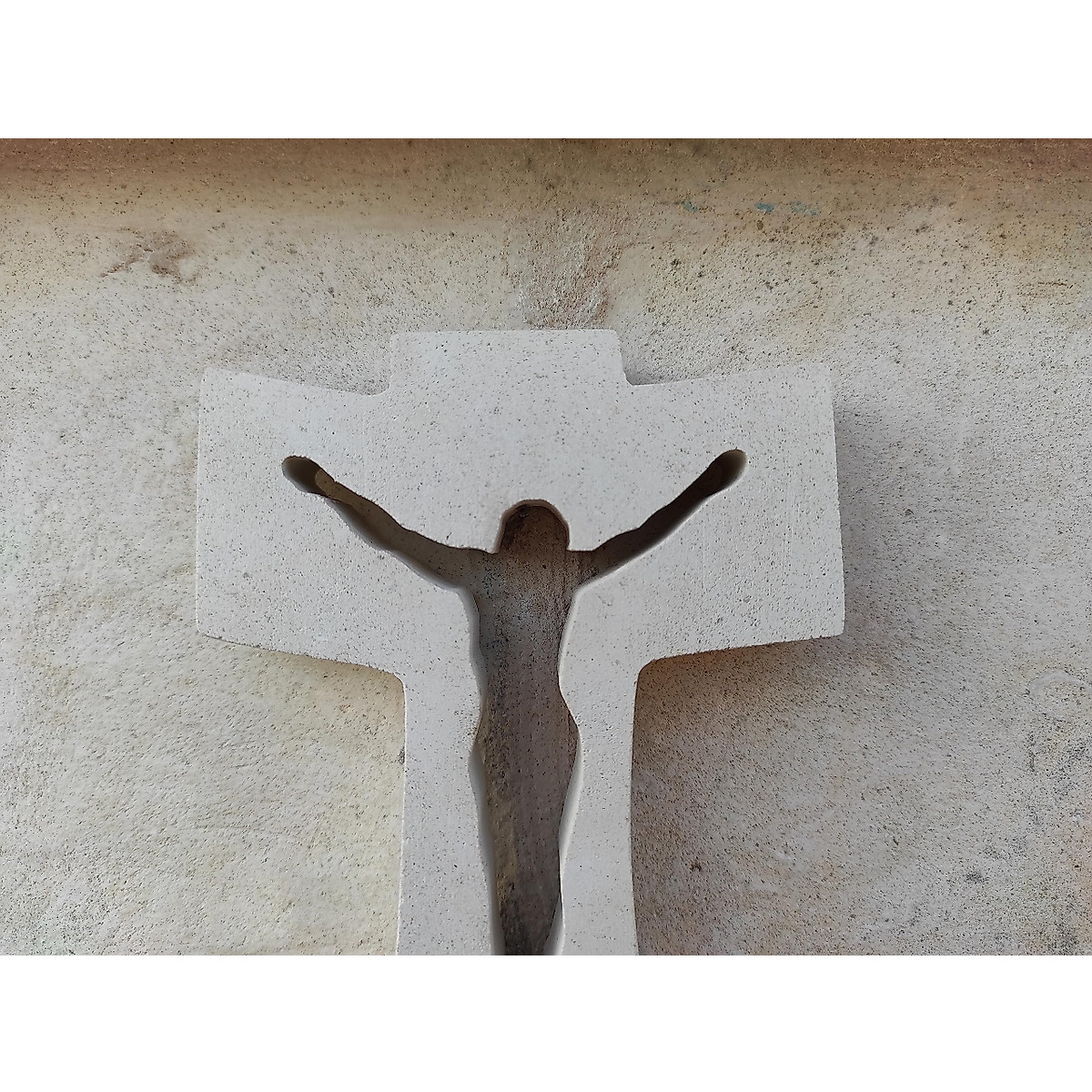 Stone Crucifix Cross Handmade In Italy - Free Standing or Hanging Ornament - Incl Gift Box & Blank Message Card - New Home Religious Christian Catholic Decoration Ornament Memorial