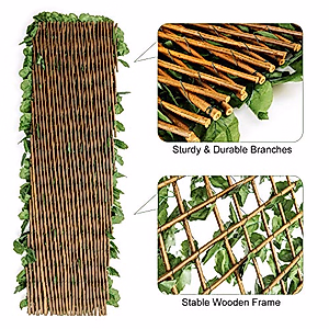 Giantex 3PCS Expandable Artificial Hedges Faux Ivy Leaves Fence, Stretchable Artificial Ivy Privacy Fence Screen Decorative Trellis for Backdrop Outdoor Garden Porch Patio Home Decorations
