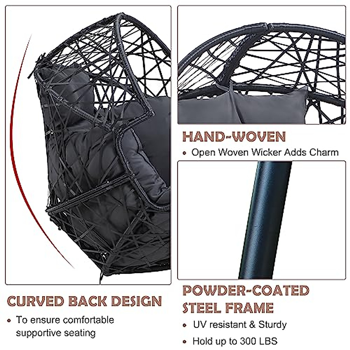 YIGUO Patio Wicker Egg Chair with Table, Egg Basket Lounger with Cushion and Stand, PE Rattan Cuddle Chair for Patio, Backyard, Balcony, Poolside, Living Room,Indoor & Outdoor Dark Gray