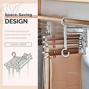 Multifunctional Pants Rack Hanger 2 Pack Pants Racks for Hanging Pants, 5 in 1 Adjustable Pant Rack Towel Shelves Closet Organizer Stainless Steel Wardrobe Magic Trouser Hangers Space Saving (Black)
