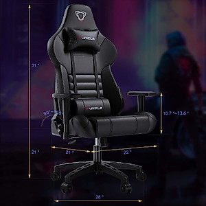 Gaming Chair - Furgle Computer Chair - Racing Style High-Back Office Chair - PU Leather Ergonomic Video Game Chairs for Adults - Adjustable Armrests - Headrest and Lumbar Support - Rocking Mode -Black