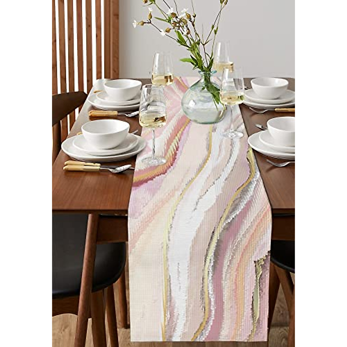 Lsrtoss Pink Yellow Ombre Table Runner 48 Inches Long Farmhouse Dress Scarves, Modern Marble Abstract Art Geometric Dining Tablerunner for Coffee Table/Kitchen Island/Party Décor, 13" x 48"