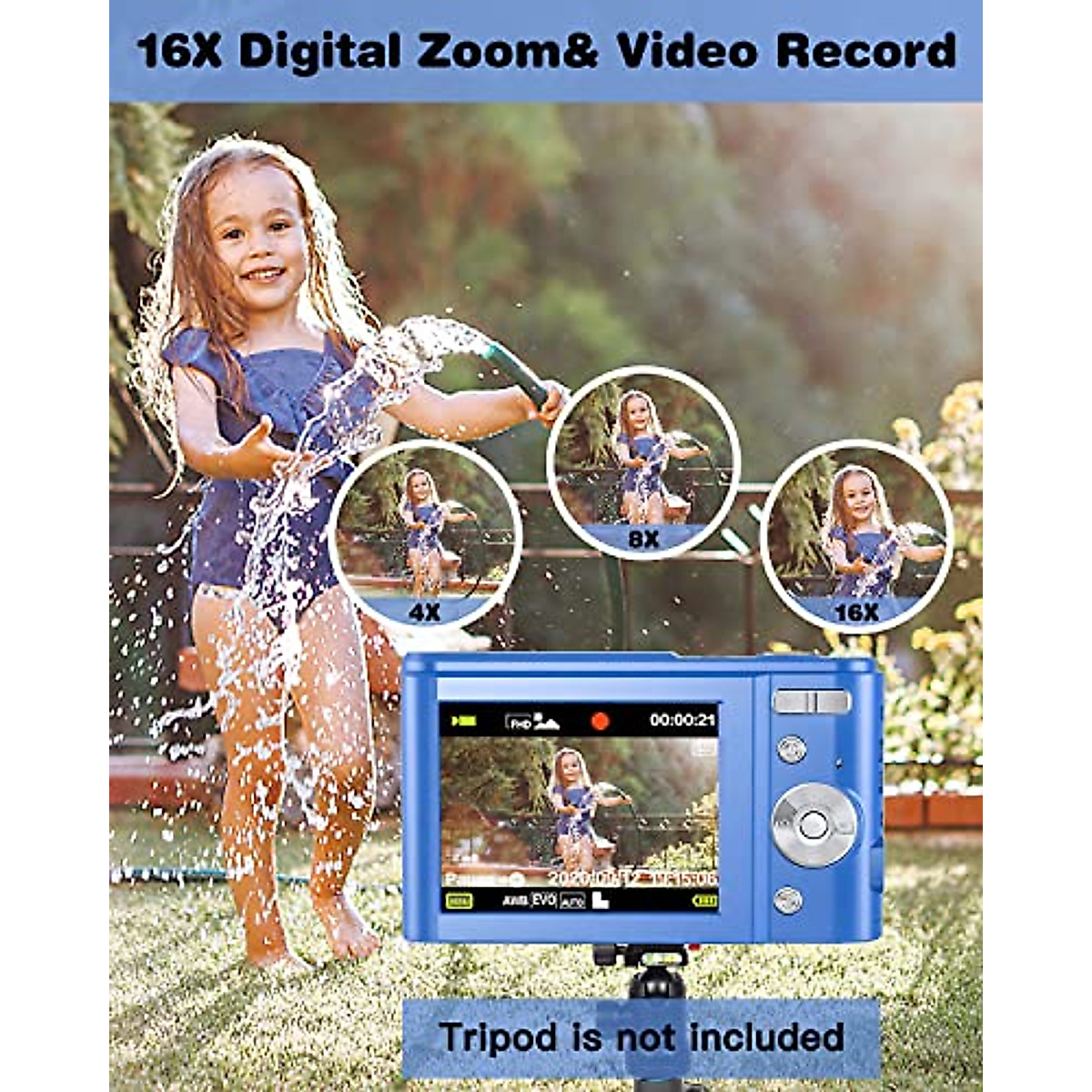 Digital Camera, Lecran FHD 1080P 36.0 Mega Pixels Vlogging Camera with 16X Digital Zoom, LCD Screen, Compact Portable Mini Cameras for Students, Teens, Kids (Blue)