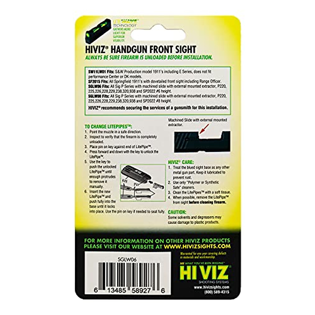 HIVIZ SGLW06 Interchangeable LITEWAVE Front Handgun Sight for Sig Sauer 6, Green, Red, and White