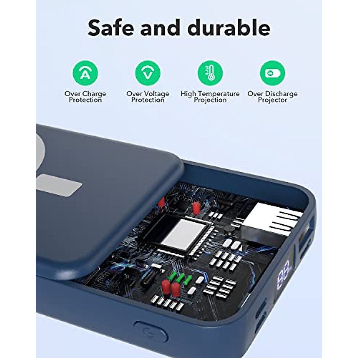 Wireless Portable Charger with Built in Cables,10000mAh Magnetic Power Bank Mini Battery Pack,4 Output 4 Input LED Display USB-C for iPhone 14/13/12/11/X Pro Max/Pro/Mini/Plus Android (Blue)