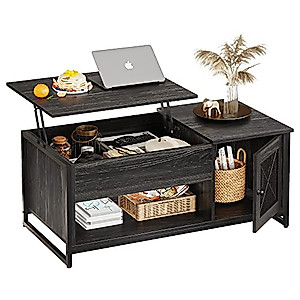 WLIVE Coffee Table for Living Room,Lift Top Coffee Table with Storage,Hidden Compartment and Metal Mesh Door Cabinet,Black,Wood