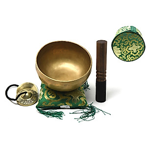 5.5" Superb Crown Chakra Tibetan Singing Bowl for Meditation, Sound Healing, Yoga & Sound Therapy. Made of 7 metals. Cushion Suede Leather Wooden Mallet, Box & Tingsha Included ~Nepal by Thamelmart.