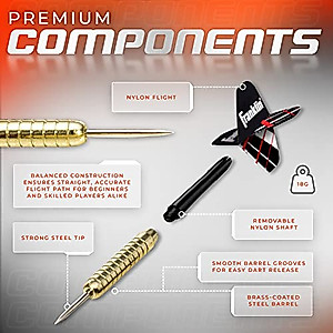 Franklin Sports Steel Tip Darts Set - 6 Pack of 18 Gram Steel Darts - Removable Standard Nylon Flights and Brass Barrels - Lightweight Full Dart Set, Red/Black