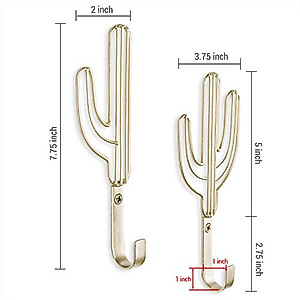 MyGift Set of 2 Wall-Mounted Brass-Tone Metal Cactus Coat Hooks