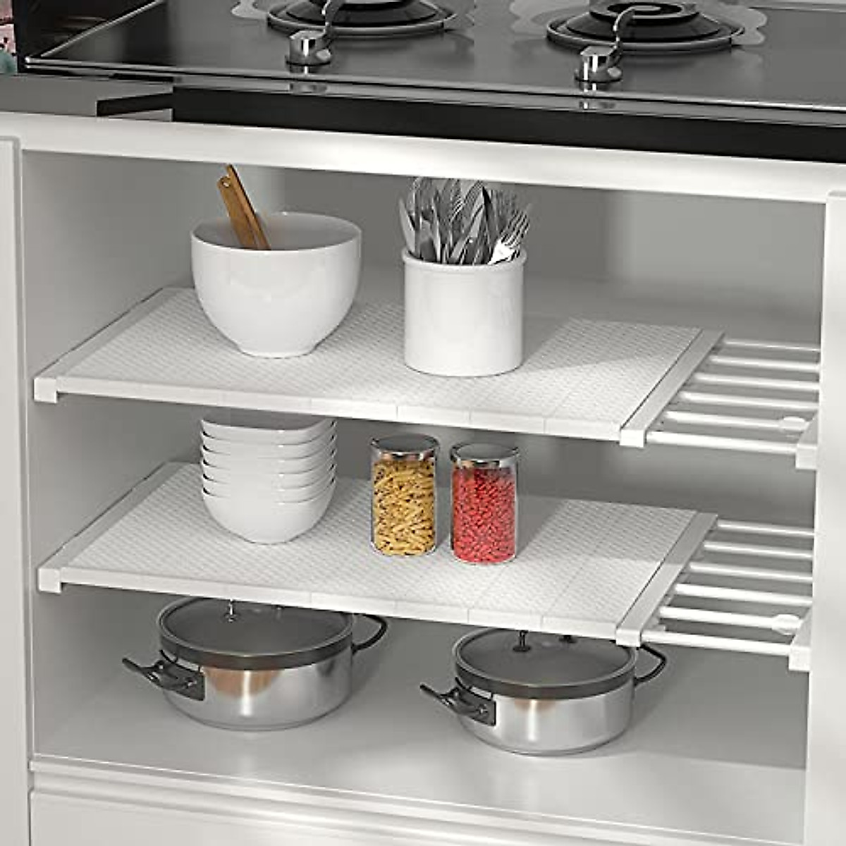 HabiWell Scalable Closet Storage Shelf Wall Mounted Kitchen Rack Space Saving Wardrobe Decorative White Adjustable Organizer Shelves Cabinet Holders (Length: 28.74-47.24 inch Width: 16.53 inch)