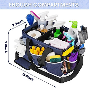 Ytonet Wearable Cleaning Caddy Bag, Large Cleaning Supplies Organizer with 4 Detachable Dividers, Cleaning Caddy Organizer with Handle Shoulder Strap Waist Strap, Cleaning Bags For Housekeepers, Blue