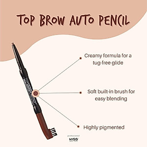 Kiss New York Professional Long-Lasting Eyebrow, Retractable Eyebrow Pencil, Rich Pigmentation, Coconut Oil Infused, Built-in Brush Brow, Sapes, Define, Fills Brow, Eye Makeup (DARK BROWN)