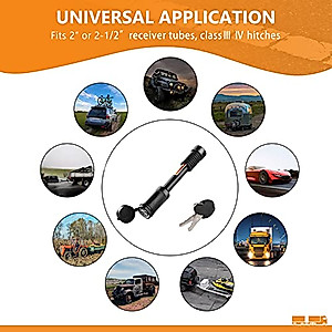 Trailer Hitch Locks, Hitch Lock with 5/8'' Dia 3-1/2” Long Pin Fits Class III IV 2"& 2-1/2" Hitches, Trailer Hitch Lock with Anti-Rattle O-Rings for Trailer Truck Car Boat (1 Pack)