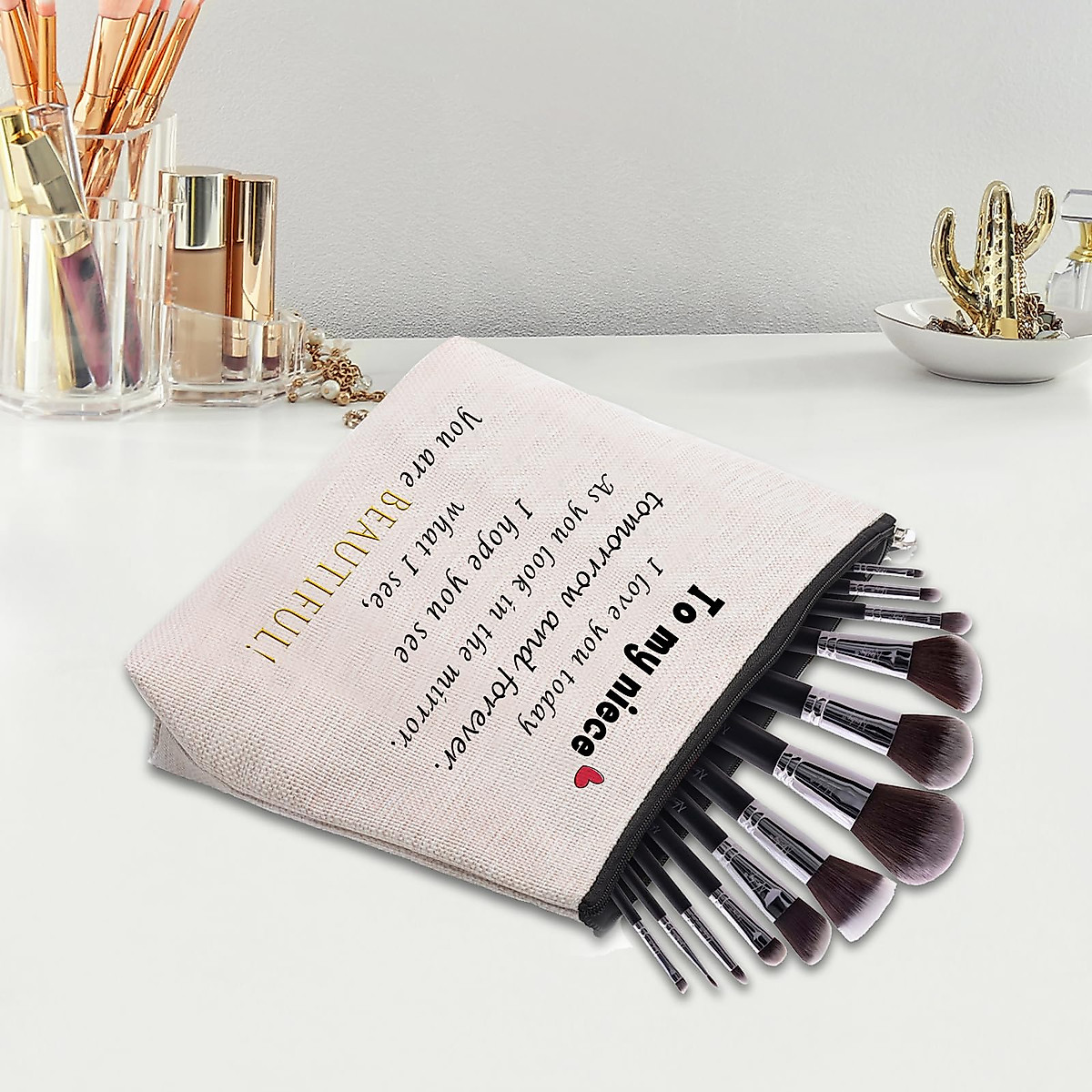 CEASQVAA Niece Gifts From Auntie Uncle Makeup Cosmetic Bag Inspirational Birthday Graduation Gifts For Niece