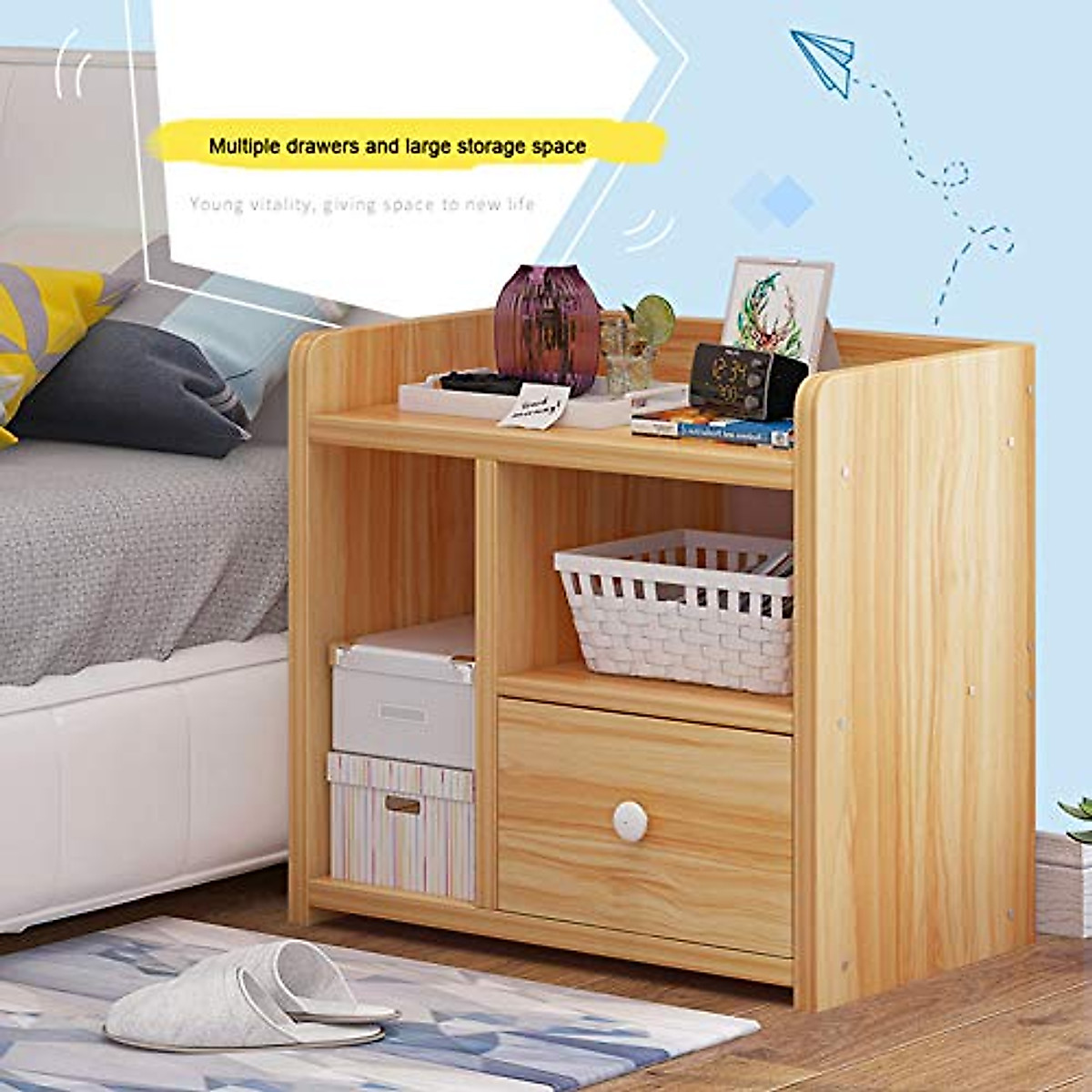 Solid Wood Nightstand Wooden with 2 Storage Drawers and Handles Bedroom Living Room End Table Side Table for Living Room Bedroom Office Nightstand Lamps for Bedroom
