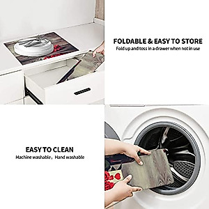 Red Wine Rose Printed Drying Mat For Kitchen Ultra Absorbent Microfiber Dishes Drainer Mats Non-Slip Silicone Quick Dry Pad - 18 X 16inch