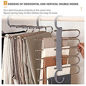 AIR&TREE 2 Pack Pants Hangers Space Saving,Anti-Rust Pants Organizer,Durable and Sturdy Installed Hangers for Pants Scarf Jeans Slack Trousers Ties Towels in Closet,5 in 1(Gray)
