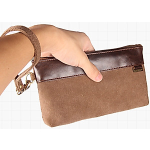 Genda 2Archer Canvas Wristlet Coin Purse Keys Bag Card Case Phone Bag (Khaki)