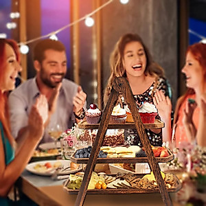 Kiusatig 3 Tier Serving Tray Tiered Decor Tray Tiered Tray Decor Foldable Ladder Serving Trays for Party,Food,Picnic,Home Decor,Bathroom