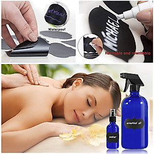 MASSUGAR Glass Spray Bottles Set - Refillable Blue Bottle Mixing Kits is Great for Essential Oils - Fine Mist 16 oz 2 Pack, 2 oz 4 Pack, 10 ml 2 Pack and 10 ml Roller Bottles 4 Pack