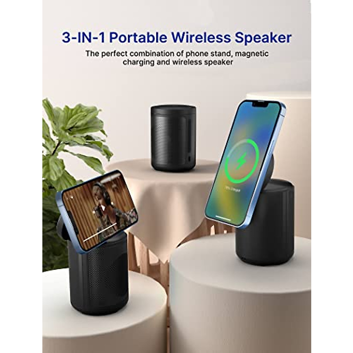 JSAUX Gifts for Men and Women, Bluetooth Wireless Speaker with Phone Stand and Wireless Charger, Compatible with iPhone MagSafe Charger, Speaker with HD Surround Sound, Birthday Gifts Cool Gadgets