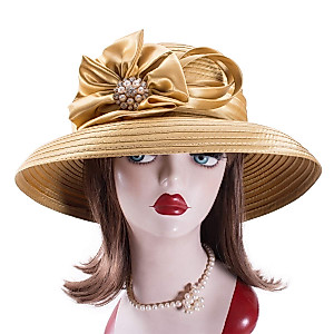 Lawliet Women Satin Ribbon Dress Church Couture Bridal Wedding Occasion Hat A585 (Gold)