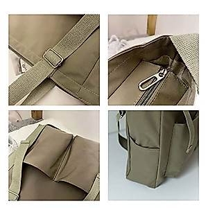 HSEONEJIA Women Large Crossbody Canvas Tote Bag, Girls Kawaii Shoulder School Bookbag Students Messenger Schoolbag (Green)