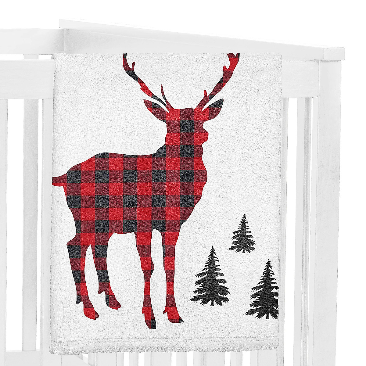 Sweet Jojo Designs Woodland Buffalo Plaid Boy Milestone Blanket Monthly Newborn First Year Growth Mat Baby Shower Memory Keepsake Gift Picture - Red Black Rustic Country Deer Lumberjack Arrow Forest