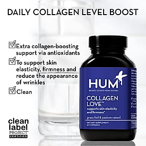HUM Collagen Love Skin Supplement - Collagen Peptides with Hyaluronic Acid & Vitamin C to Support Firm Skin & Help Minimize Visible Signs of Aging - Skin Supplement for Women (90 Capsules)