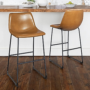 LEMBERI 30 inch Bar Stools Set of 2, Modern Bar Height Barstools, Faux Leather Stool with Back and Metal Leg, Armless Tall Bar Dining Chairs for Pub Counter Kitchen (Whisky, 2pcs 30")