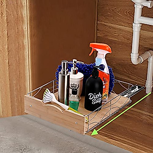 Coloch Pull Out Cabinet Organizer with Removable Hardboard, Heavy Duty Under Sink Slide Out Tray Shelf Storage Sliding Drawer Organizer for Pots, Jars, Kitchen, Pantry, Bathroom, 16.5x12.5x3.2 Inches