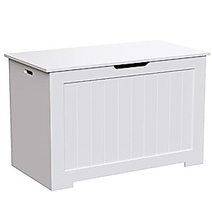 ZENY Lift Top Storage Cabinet Bench, Wooden Toy Chest Toddler Room Organizer Bin with 2 Safety Hinges (White)