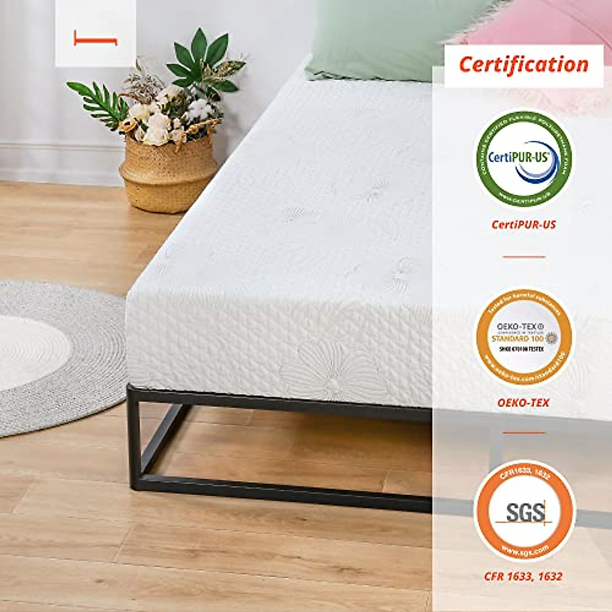 PrimaSleep 8 in Solar Memory Foam, Twin,White Mattress