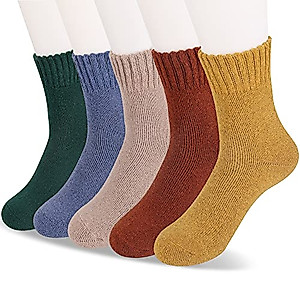 MOSOTECH 5 Pairs Womens Wool Socks, Thick Warm Cozy Crew Winter Socks Boot Socks Thermal Gifts Socks, Size 5-10