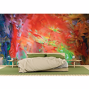 13.5-Feet Wide by 9-Feet high. Prepasted Robust Wallpaper Mural from The Firebird Original Abstract Painting by Irene Miller. Our murals are Easy to Install Remove and Reuse if U do as in Our Video.