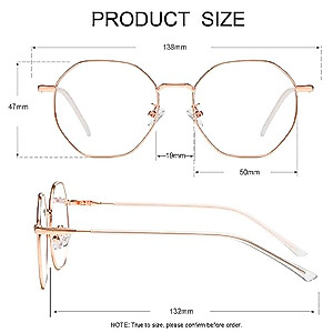 JOVAKIT Polygon Blue Light Blocking Glasses for Women Men Vintage Octagon Square Non-prescription Metal Eyeglasses (Rose Gold+Black)