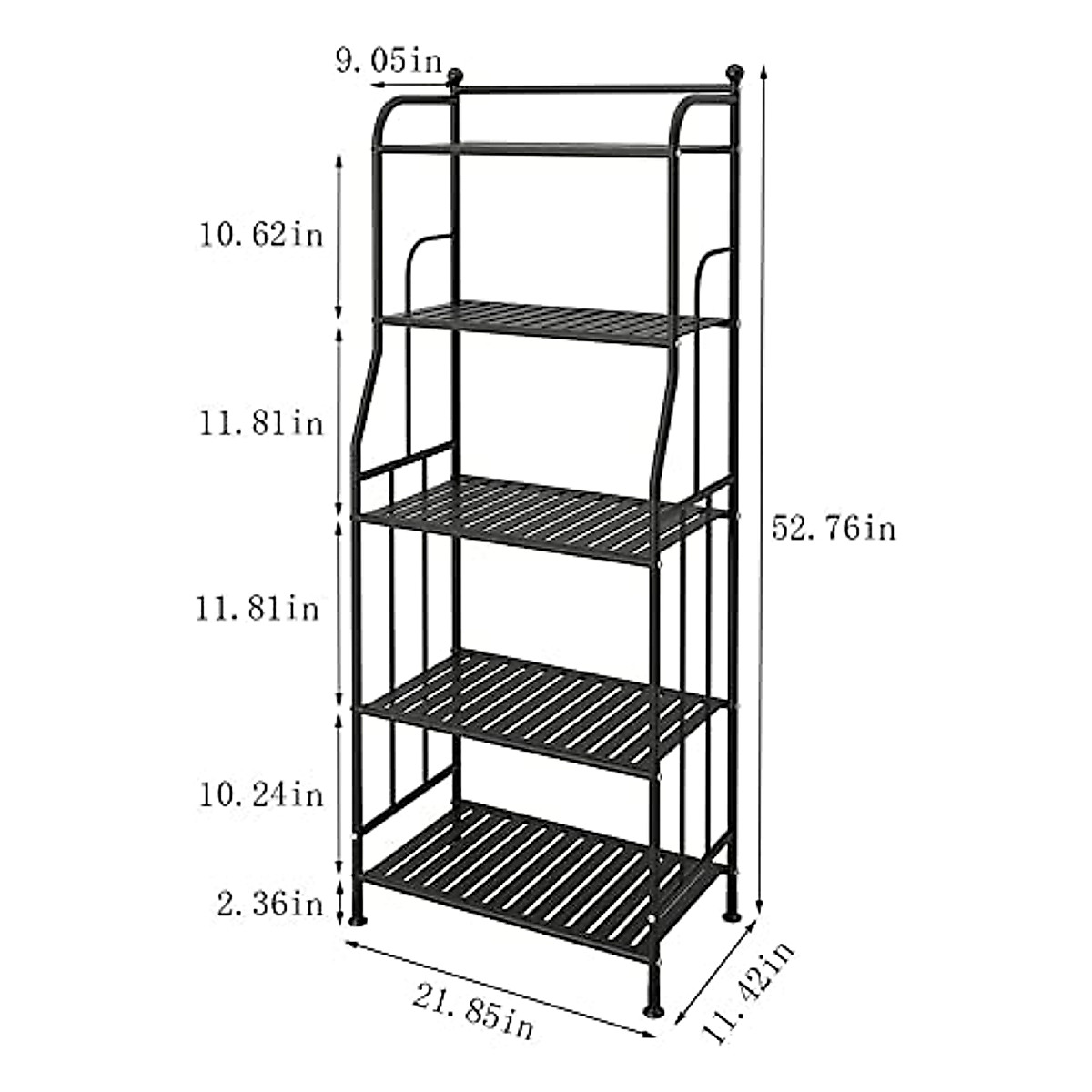 GHQME 5 Tier Metal Standing Shelf Space Saver, Storage Tower Rack for Kitchen Bathroom, Storage Shelving Unit Organizer, Outdoor Flower Stand (Black, 5-Tier)