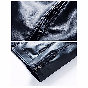 Maiyifu-GJ Mens Full Zip Biker Jacket Winter Warm Faux Leather Motorcycle Jackets Lightweight Casual Pu Bomber Coat (Blue,Medium)